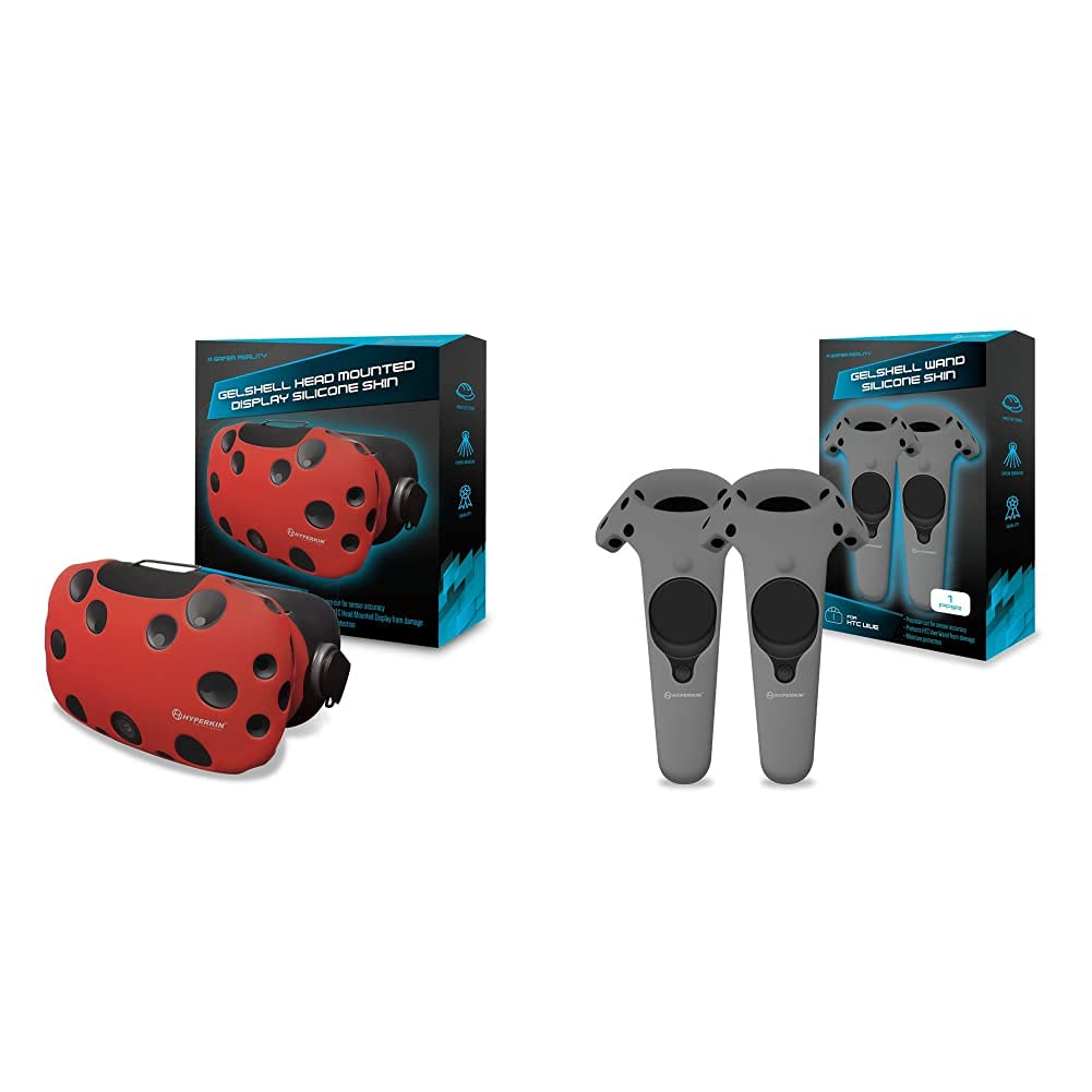 Hyperkin GelShell Headset Silicone Skin for HTC Vive (Red) & GelShell Controller Silicone Skin for HTC Vive Pro/HTC Vive (Gray) (2-Pack)