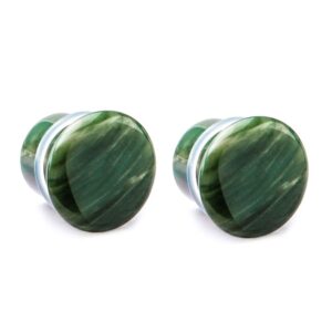 pierced owl green lined jasper natural stone single flared with clear silicone o-ring plugs, sold as a pair (8mm (0ga))