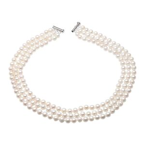 3 multiple layered triplets strand pearl necklace for women,white freshwater pearls necklace mother's day gift