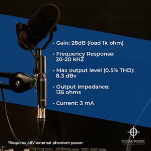 Coda MB-Stealth in-Line Microphone Preamp, Active Booster for Dynamic and Ribbon Mics - Ultra Low Noise, Enhance and Add Clarity to Your Podcast or Livestream