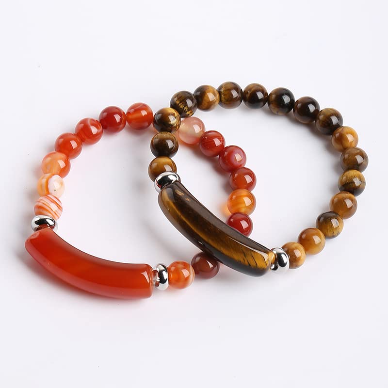 FORUBUS Natural Stone Beaded Bracelet Aventurine Jade Tiger Eye Agate Beads Stretch Bracelet for Women Men Jewelry-tiger eye