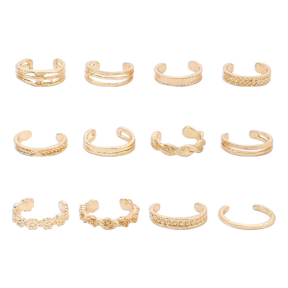 Wiwpar Vintage Knuckle Midi Ring Set Open Rings Gold for Women Adjustable Set 12Pcs