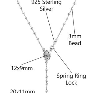 Savlano 925 Sterling Silver Italian Solid Bead Chain Cross & Rosary Virgin Mary Pendant Y Necklace Comes With Gift Box for Women - Made in Italy (20, 3mm)