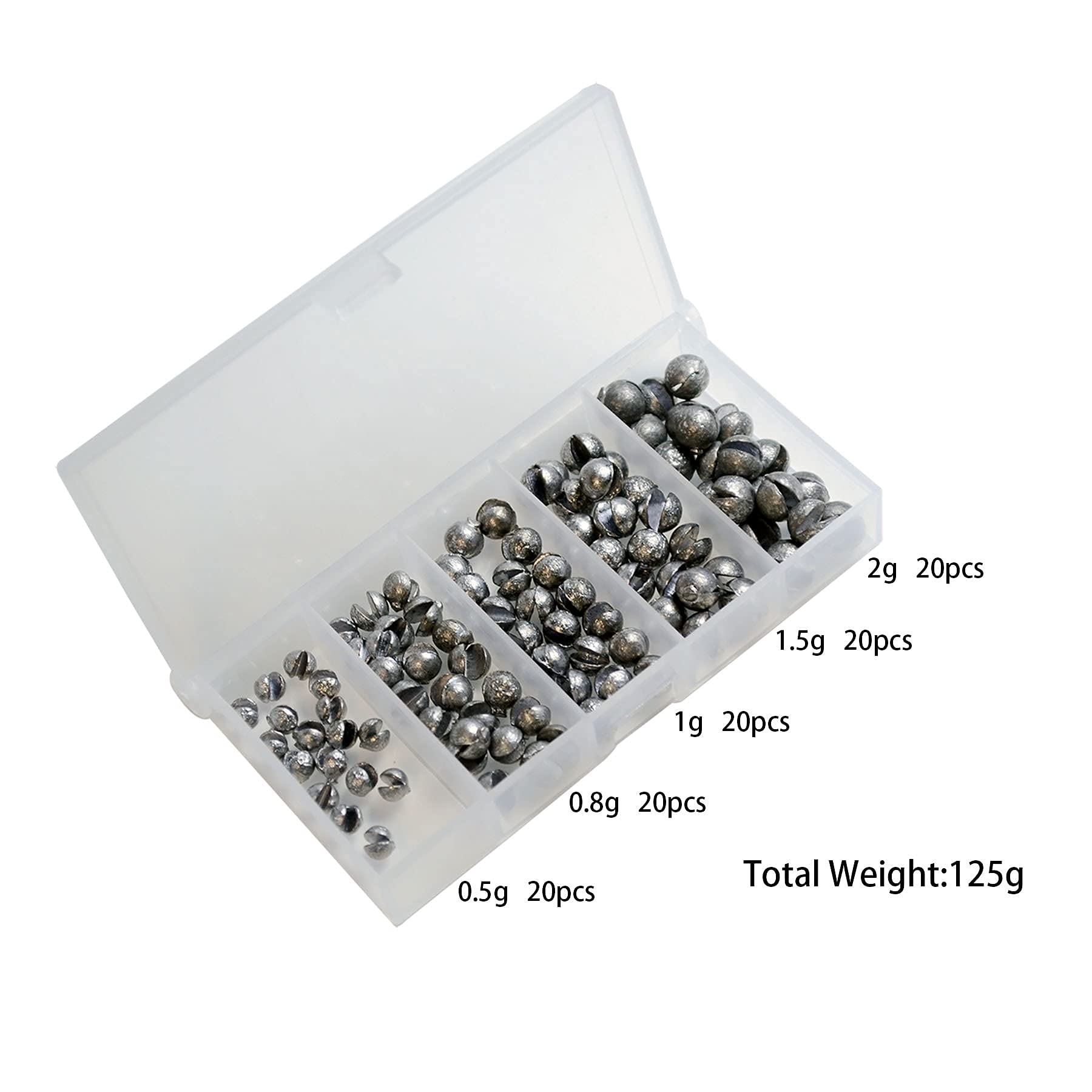 Vinfutin Fishing Weights Sinkers Kit, Split Shot Fishing Weights Sinkers,100 pcs Round Removable Fishing Sinkers, 5 Sizes Fishing Sinkers Tackle Box