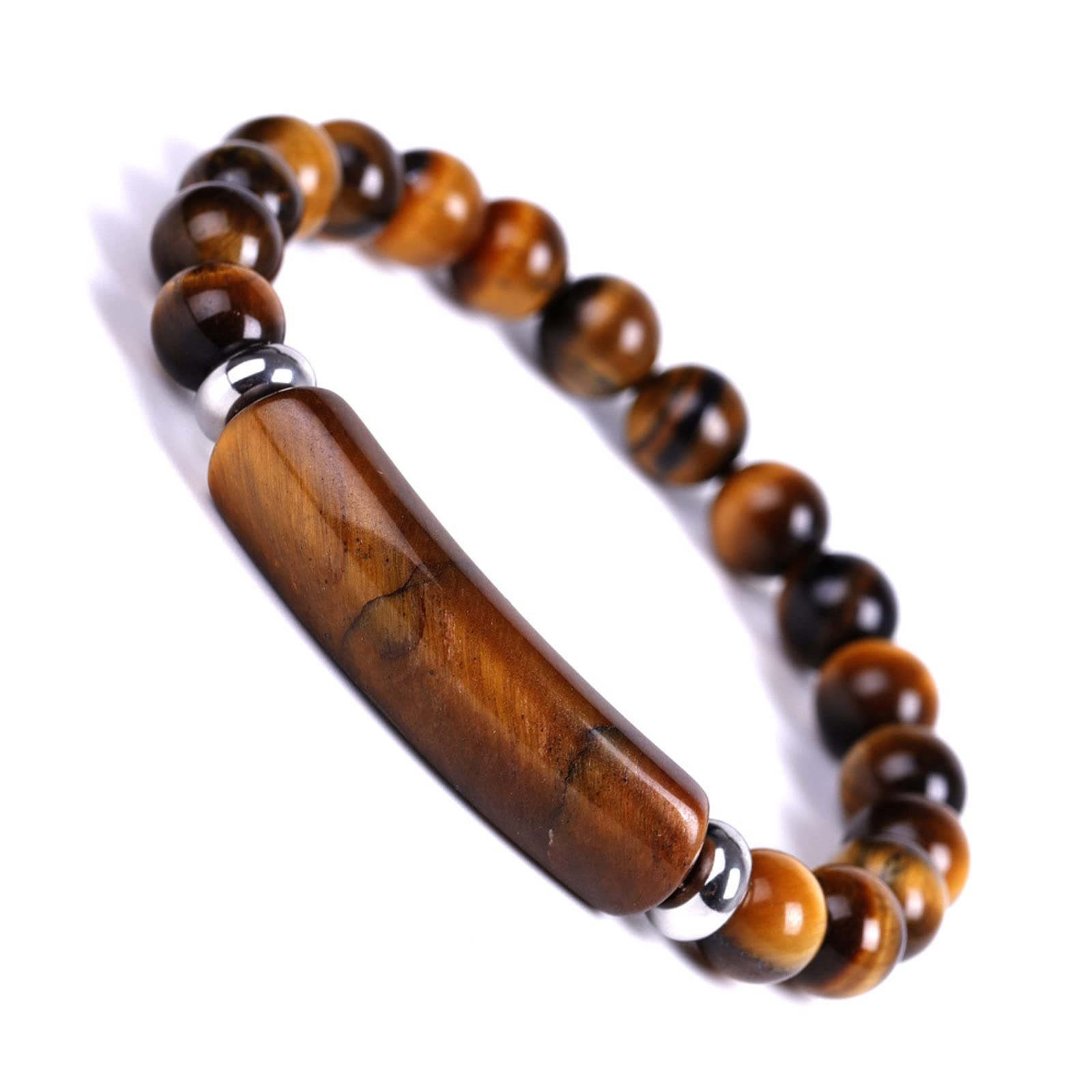 FORUBUS Natural Stone Beaded Bracelet Aventurine Jade Tiger Eye Agate Beads Stretch Bracelet for Women Men Jewelry-tiger eye