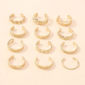 Wiwpar Vintage Knuckle Midi Ring Set Open Rings Gold for Women Adjustable Set 12Pcs