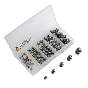 vinfutin fishing weights sinkers kit, split shot fishing weights sinkers,100 pcs round removable fishing sinkers, 5 sizes fishing sinkers tackle box