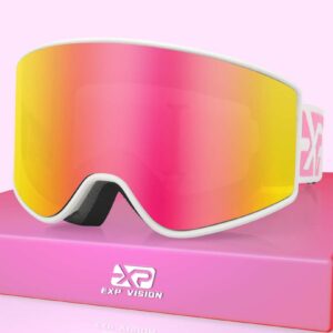 exp vision ski goggles over glasses snow goggles anti fog snowboard goggles for men, women youth (adult ski goggles-pink)