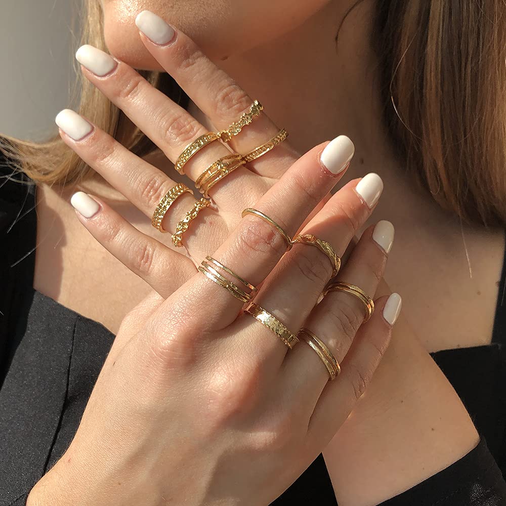 Wiwpar Vintage Knuckle Midi Ring Set Open Rings Gold for Women Adjustable Set 12Pcs