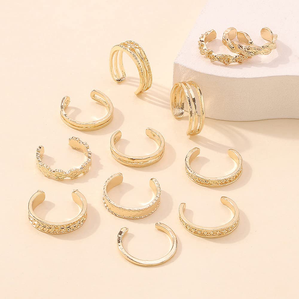 Wiwpar Vintage Knuckle Midi Ring Set Open Rings Gold for Women Adjustable Set 12Pcs