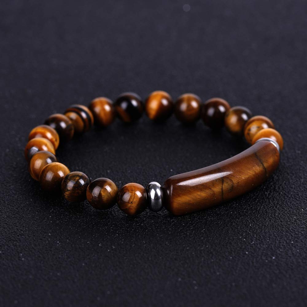 FORUBUS Natural Stone Beaded Bracelet Aventurine Jade Tiger Eye Agate Beads Stretch Bracelet for Women Men Jewelry-tiger eye