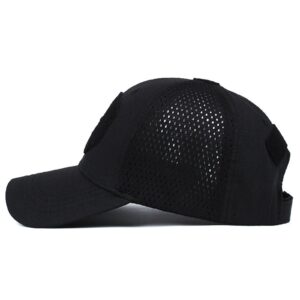 HANERREAL Skull Mesh Baseball Cap Men Tactical Operator Caps Fitted Outdoor Breath Hats (Black)