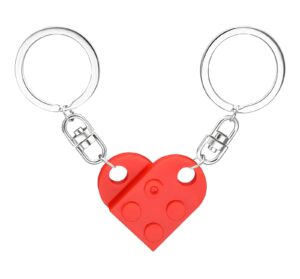 lgouygg matching brick keychain for couples, cute heart shape keychains set, sweet gifts for girlfriend boyfriend friendship (red)