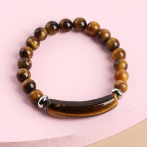 FORUBUS Natural Stone Beaded Bracelet Aventurine Jade Tiger Eye Agate Beads Stretch Bracelet for Women Men Jewelry-tiger eye