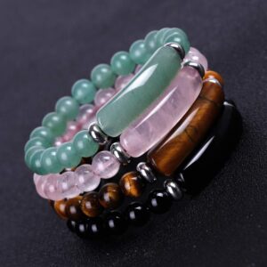 FORUBUS Natural Stone Beaded Bracelet Aventurine Jade Tiger Eye Agate Beads Stretch Bracelet for Women Men Jewelry-tiger eye