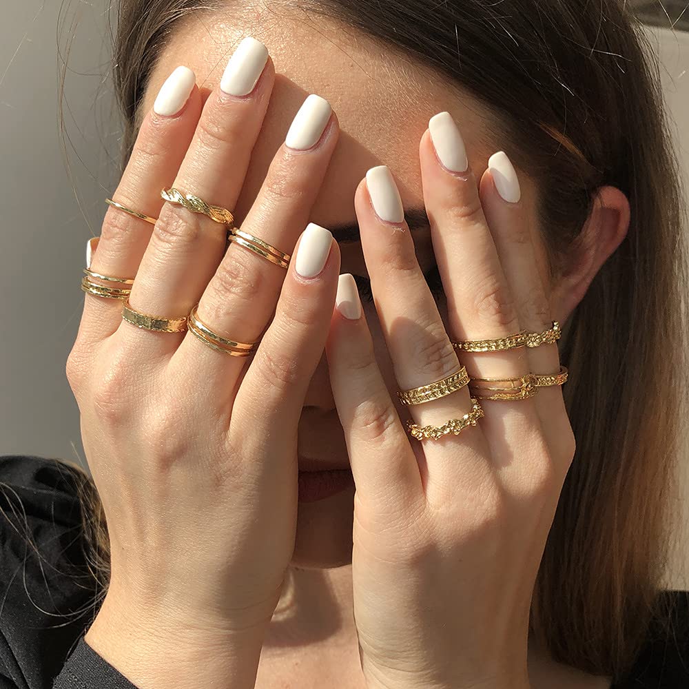 Wiwpar Vintage Knuckle Midi Ring Set Open Rings Gold for Women Adjustable Set 12Pcs