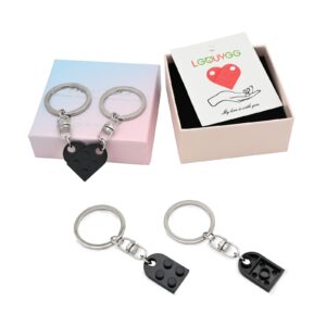 LGOUYGG Matching Brick Keychain for Couples, Cute Heart Shape Keychains Set, Sweet Gifts for Girlfriend Boyfriend Friendship (Black)