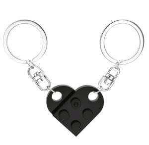 lgouygg matching brick keychain for couples, cute heart shape keychains set, sweet gifts for girlfriend boyfriend friendship (black)