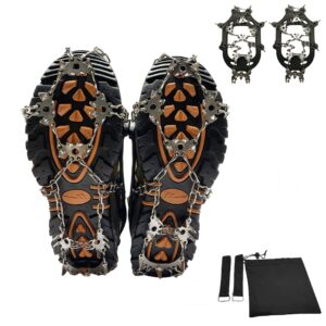 crampons ice cleats traction snow grips for shoes and boots anti slip stainless steel 28 spikes ice crampons for men women kids - microspikes for hiking, walking, climbing, jogging, ice fishing snow