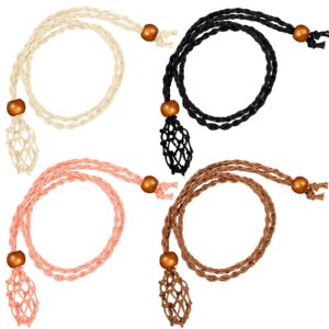 4 pieces crystal necklace holder empty stone crystal holder adjustable rope necklace cord quartz crystal raw stone necklace cord handmade woven netted cage(black, brown, beige, orange, medium)