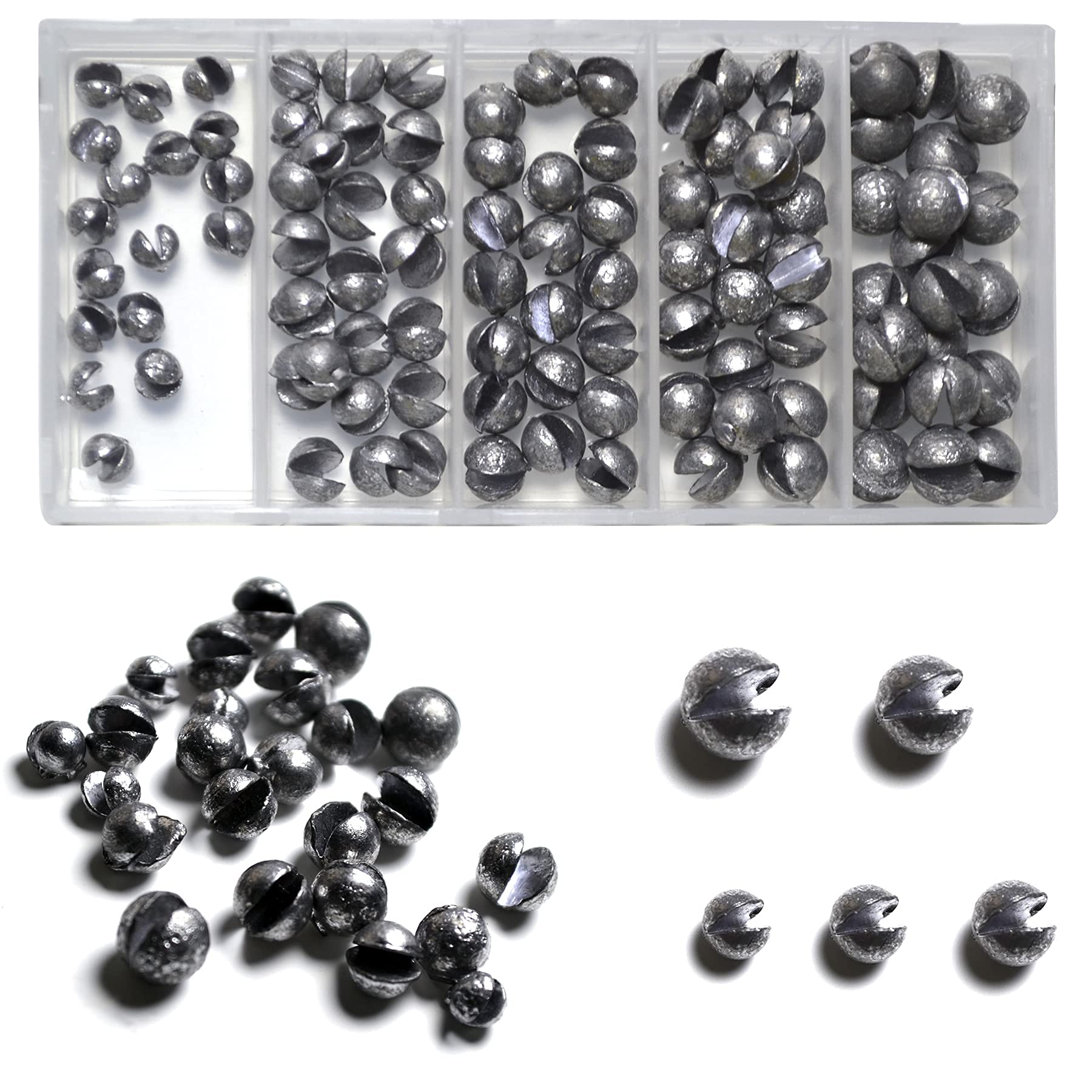 Vinfutin Fishing Weights Sinkers Kit, Split Shot Fishing Weights Sinkers,100 pcs Round Removable Fishing Sinkers, 5 Sizes Fishing Sinkers Tackle Box