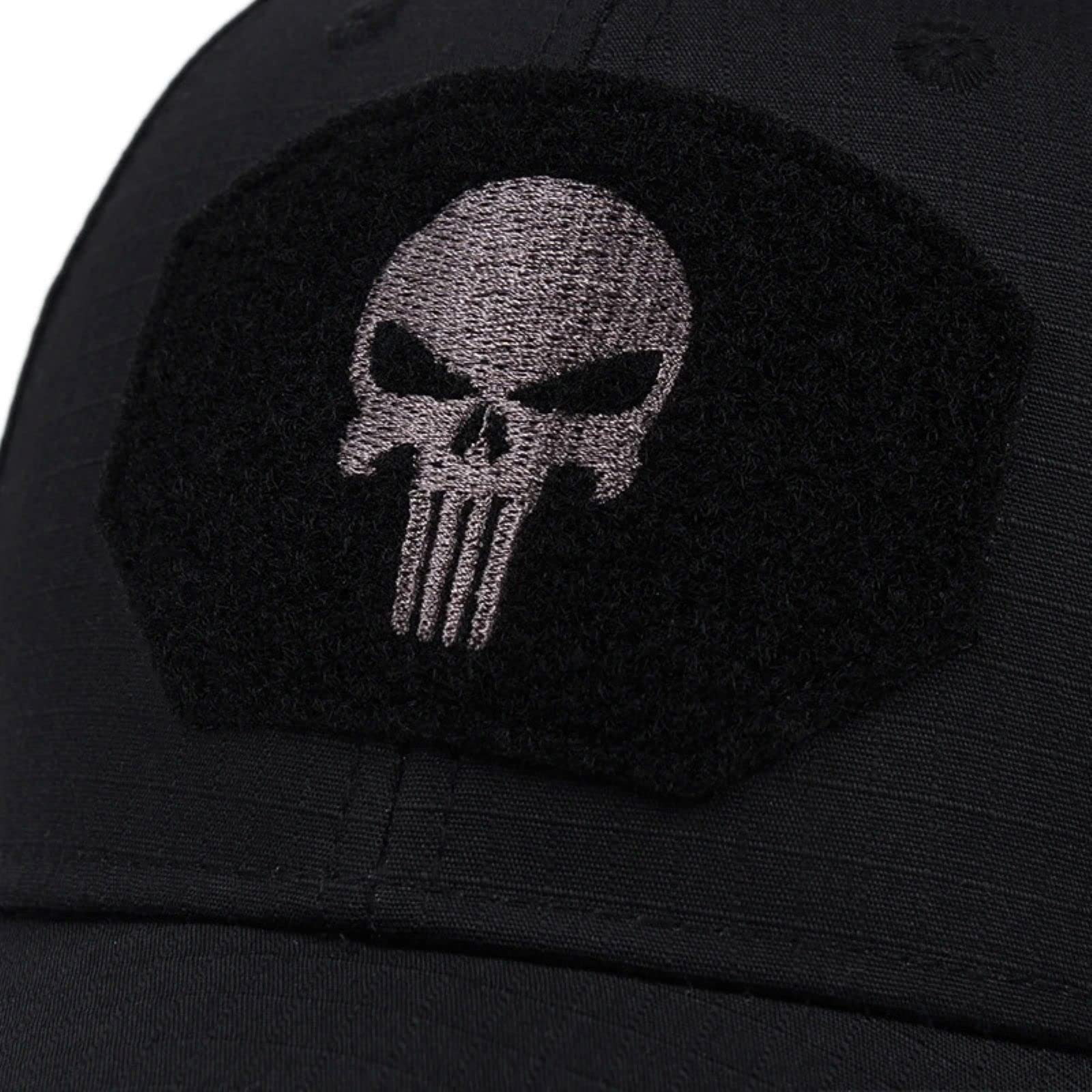 HANERREAL Skull Mesh Baseball Cap Men Tactical Operator Caps Fitted Outdoor Breath Hats (Black)