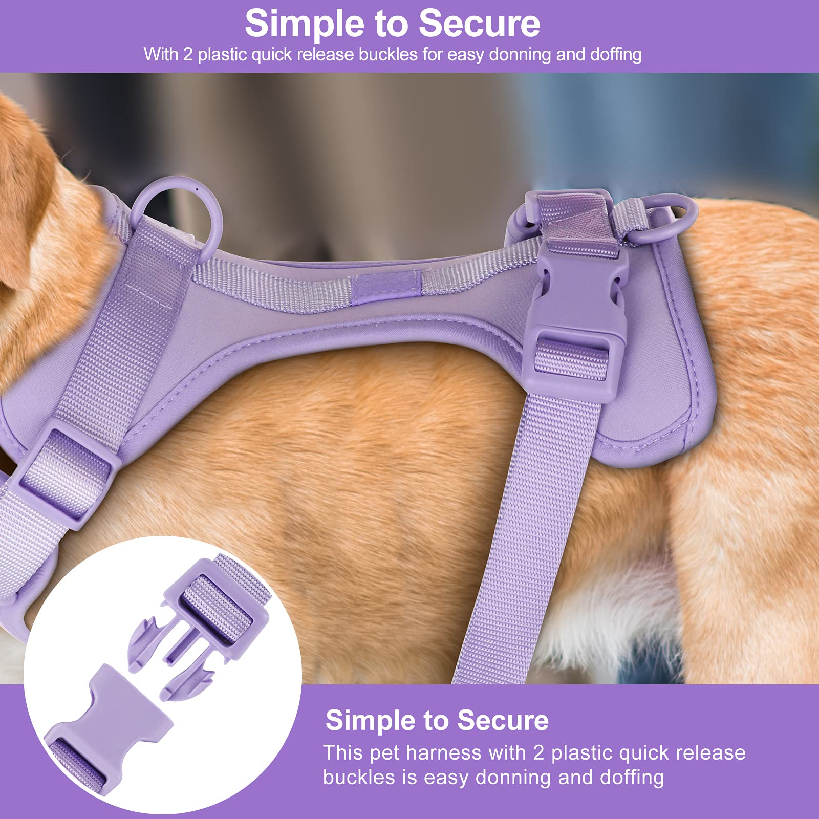 No Pull Lightweight Dog Harness: Adjustable Durable Breathable Mesh Pet Vest Harness with Soft & Comfortable Cushion, for Small Medium Large Dogs (S, Lilac)