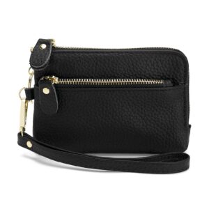 zooeass women leather coin purse,large opening for easy access,with wrist strap(black)