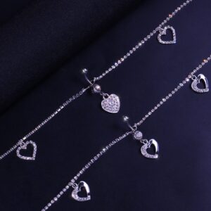 Sexy Rhinestone Waist Chain Navel Piercing Dangle Belly Button Rings Waist Chain Bikini Crystal Heart Belly Chain for Women Body Jewelry (Heart)