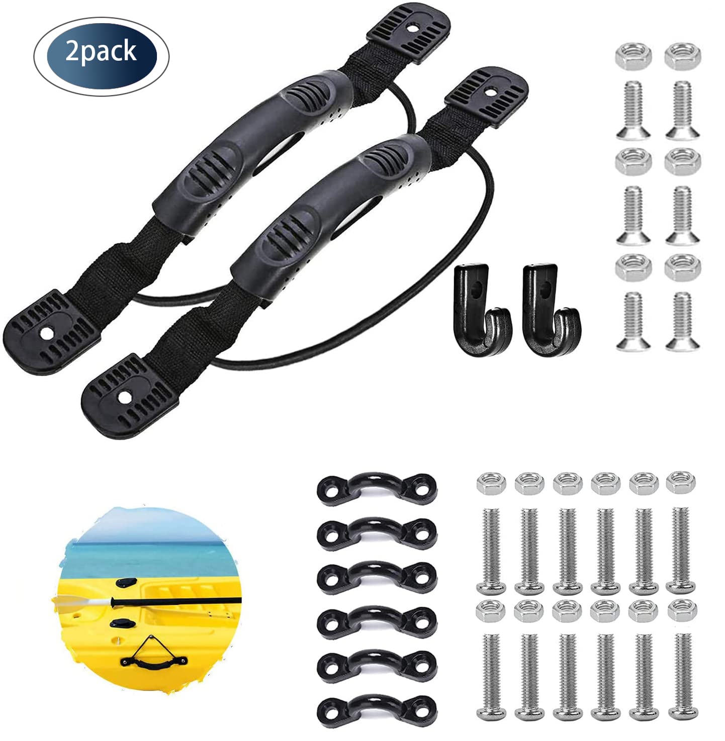 2 Pack Kayak Handles，Kayak Side Handle Mount with Screws and Bungee Paddle Holder Kit for Ocean Kayak Handle Luggage Handle Replacement Parts and Accessories