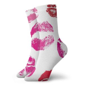 kiss funny compression socks women and men,grunge pink and red lipstick marks beauty desire love valentines smooch,best for circulation,running,athletic,nurse,travel,fuchsia ruby red rose -12 inch