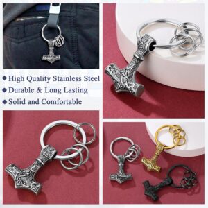 Keyrings for Men, Thor Hammer Stainless Steel Norse Viking Jewelry for Male, Mjolnir Amulet Key Rings Silver for Dad