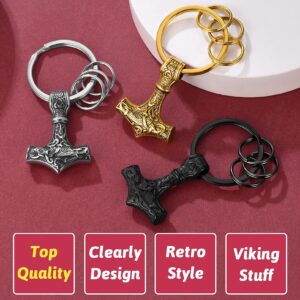 Keyrings for Men, Thor Hammer Stainless Steel Norse Viking Jewelry for Male, Mjolnir Amulet Key Rings Silver for Dad