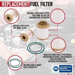 Replacement Fuel Filter - Compatible with Ford - 2003-2007 - F250, F350, F450, F550 Super Duty, Excursion - Replaces FD4616, 3C3Z9N184CB - 6.0L V8 Diesel Upper Fuel Bowl and Lower Lifter Pump Filter