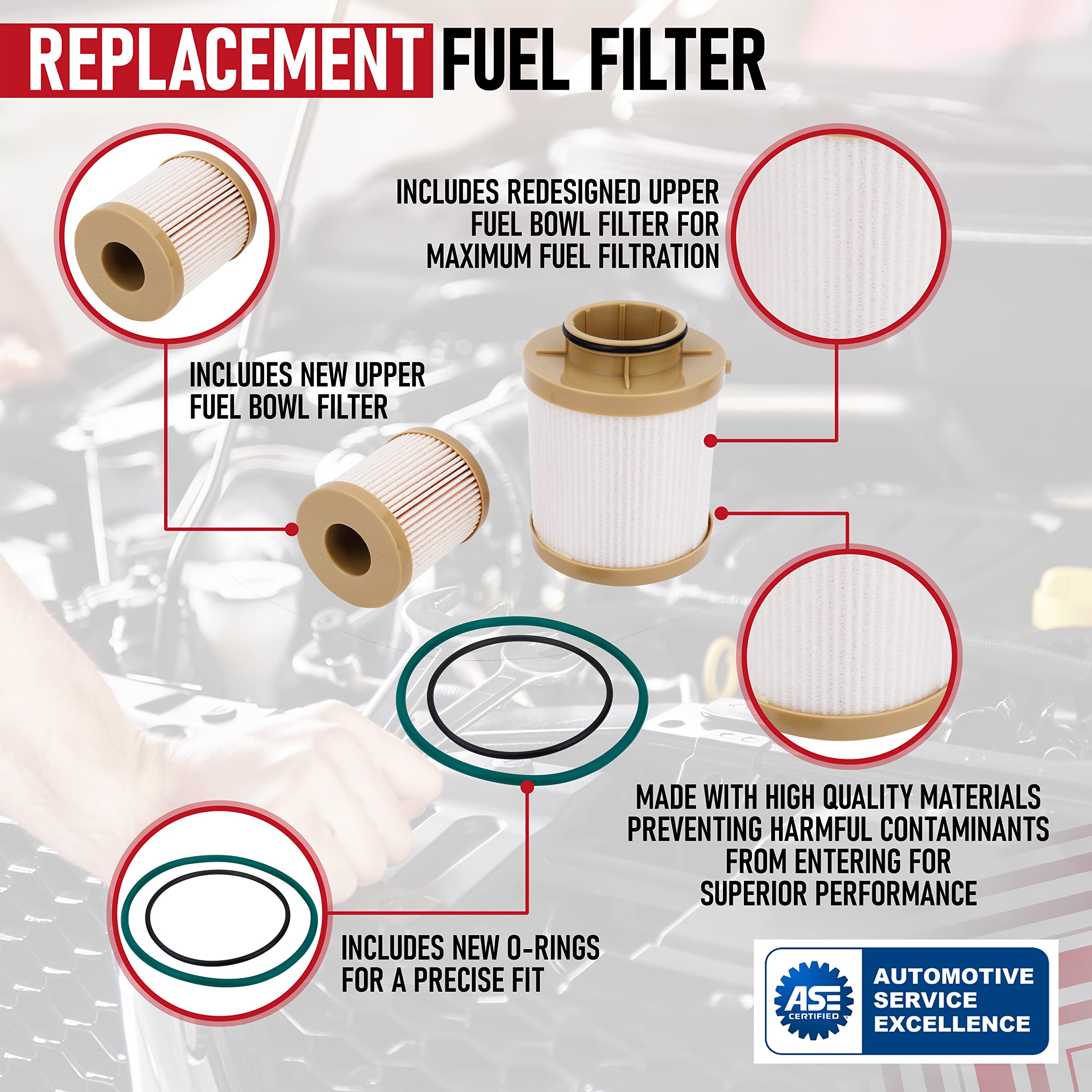 Replacement Fuel Filter - Compatible with Ford - 2003-2007 - F250, F350, F450, F550 Super Duty, Excursion - Replaces FD4616, 3C3Z9N184CB - 6.0L V8 Diesel Upper Fuel Bowl and Lower Lifter Pump Filter