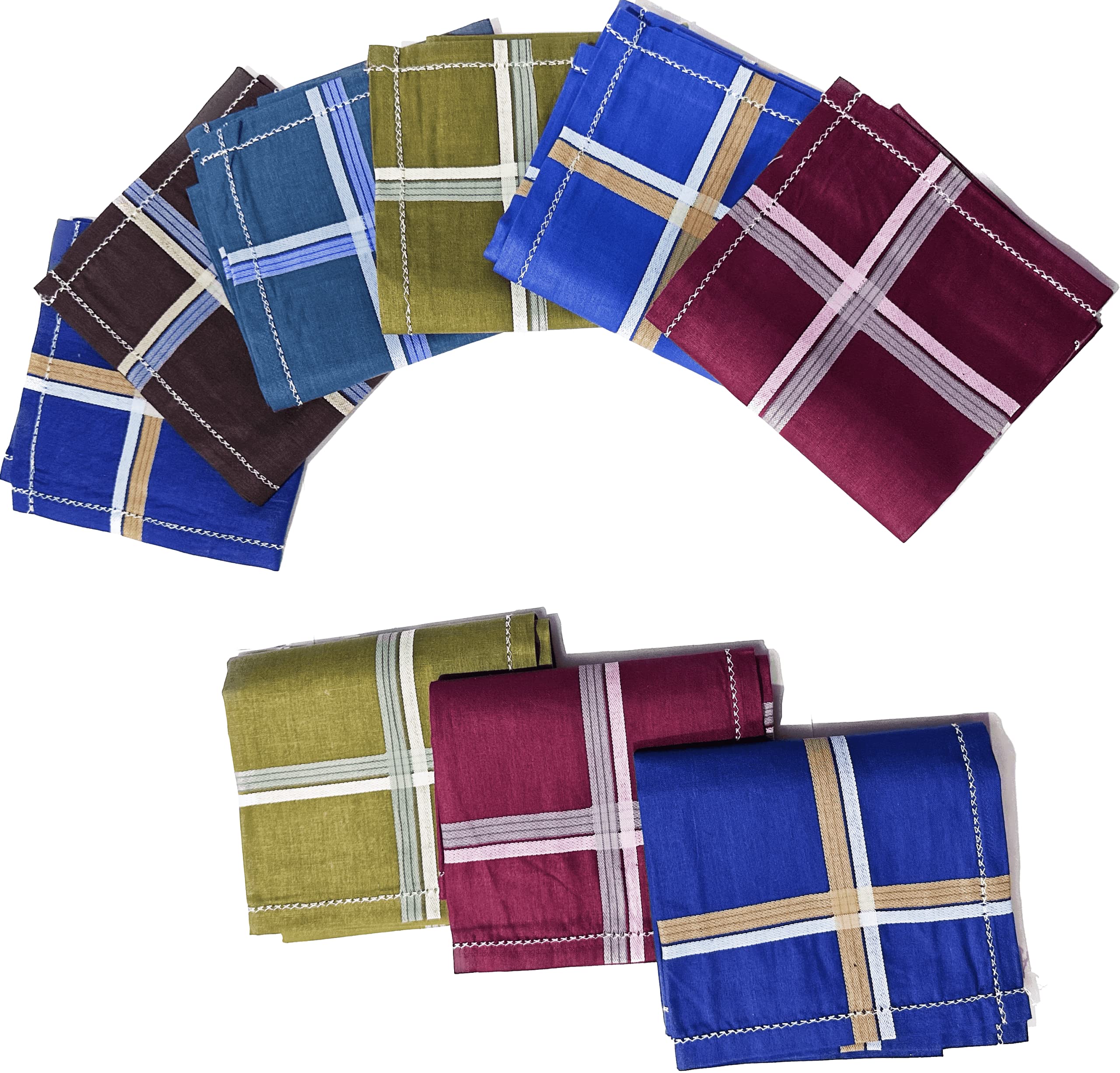 Royal Mart men's handkerchiefs, 100% cotton, hemstitched, 17x17 inches, multi-colored (Pack of 12)