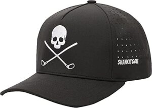 shankitgolf skull & crossbones golf hat - adjustable, breathable, snapback trucker hat - funny skull cap, perfect for golfing, hiking, fishing, running & outdoor activities (black)