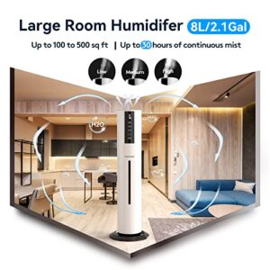 TOUTOUAN Humidifiers Large Room Bedroom ，2.1Gal(8L) 3 Speed Quiet Ultrasonic Cool Mist Humidifier with 360° Nozzle, Humidity Setting, Timer,Aroma Box for Home Plant Baby Yoga Sleep