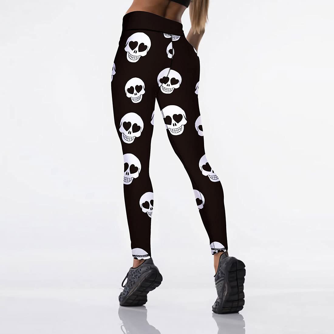 JIFRE Soft High Waist Slim Yoga Halloween Love Skull Printed Pants for Sportwear Long Trousers Fitness (Love Skull, M)