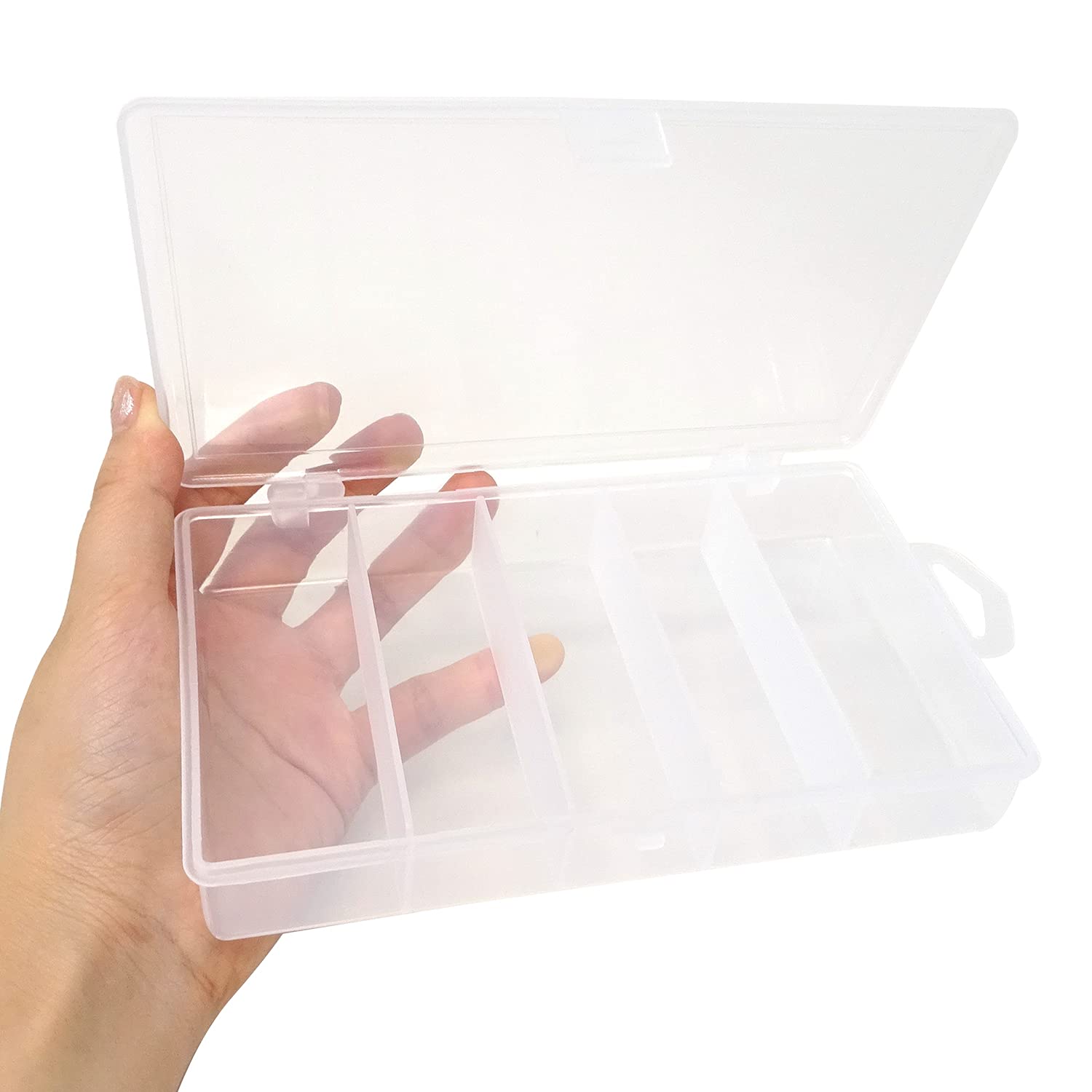 Honbay 2PCS Clear Visible Plastic Fishing Tackle Accessory Box Fishing Lure Bait Hooks Storage Box Case Container Jewelry Making Findings Organizer Box Storage Container Case (M:7"x4.3"x1.2")