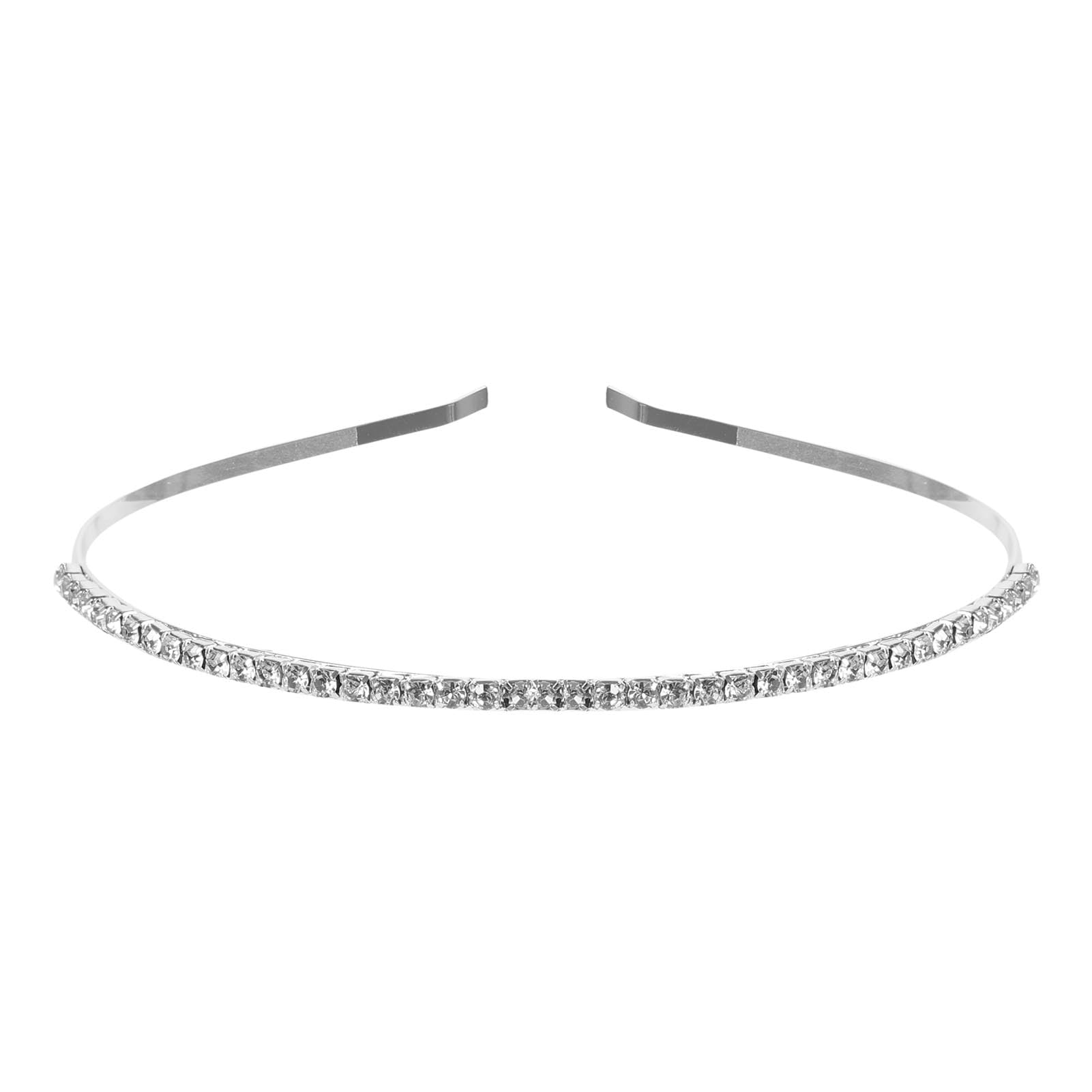 Small Silver Rhinestone Headbands for Wedding Brides, Classy Women Girls Hair Styling Accessories, Gift Hair Band for Mom Teen Toddler Girl Stuff, Headdress Decor, Back to School Outfits, 1 Pack