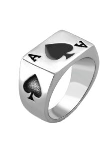 jajafook biker ring mens womens solid polished stainless steel signet ring poker spade ace silver black size 5