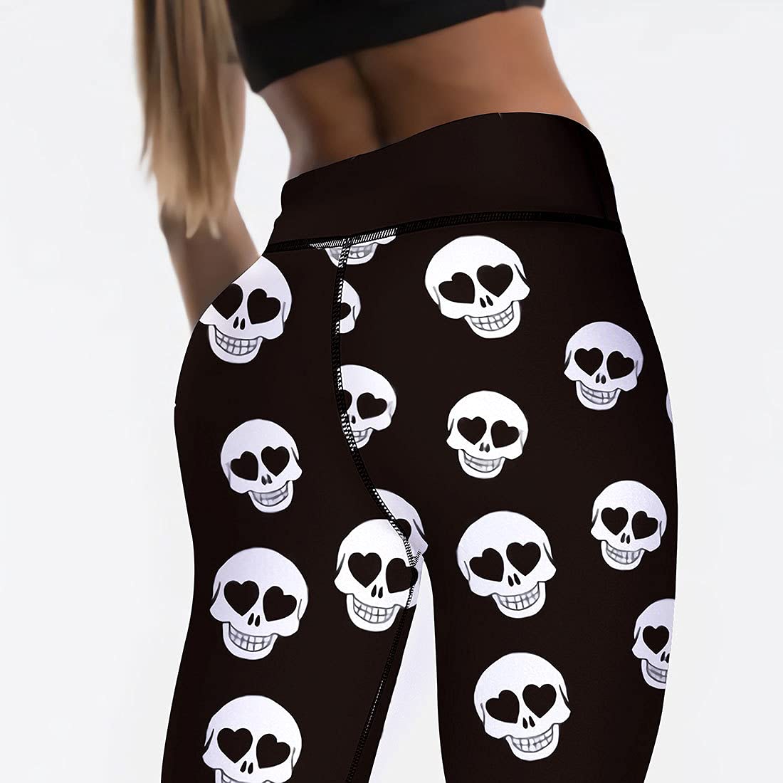 JIFRE Soft High Waist Slim Yoga Halloween Love Skull Printed Pants for Sportwear Long Trousers Fitness (Love Skull, M)