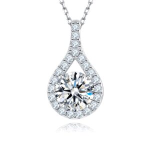 secretalk 1-5ct moissanite pendant necklace for women, wedding gift 18k white gold plated silver diamond necklace for wife mother her (2ct)