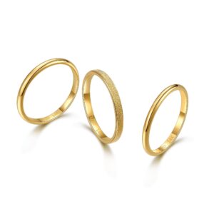 liaya 14k gold plated 3pcs band-style rings set for women & teen girls