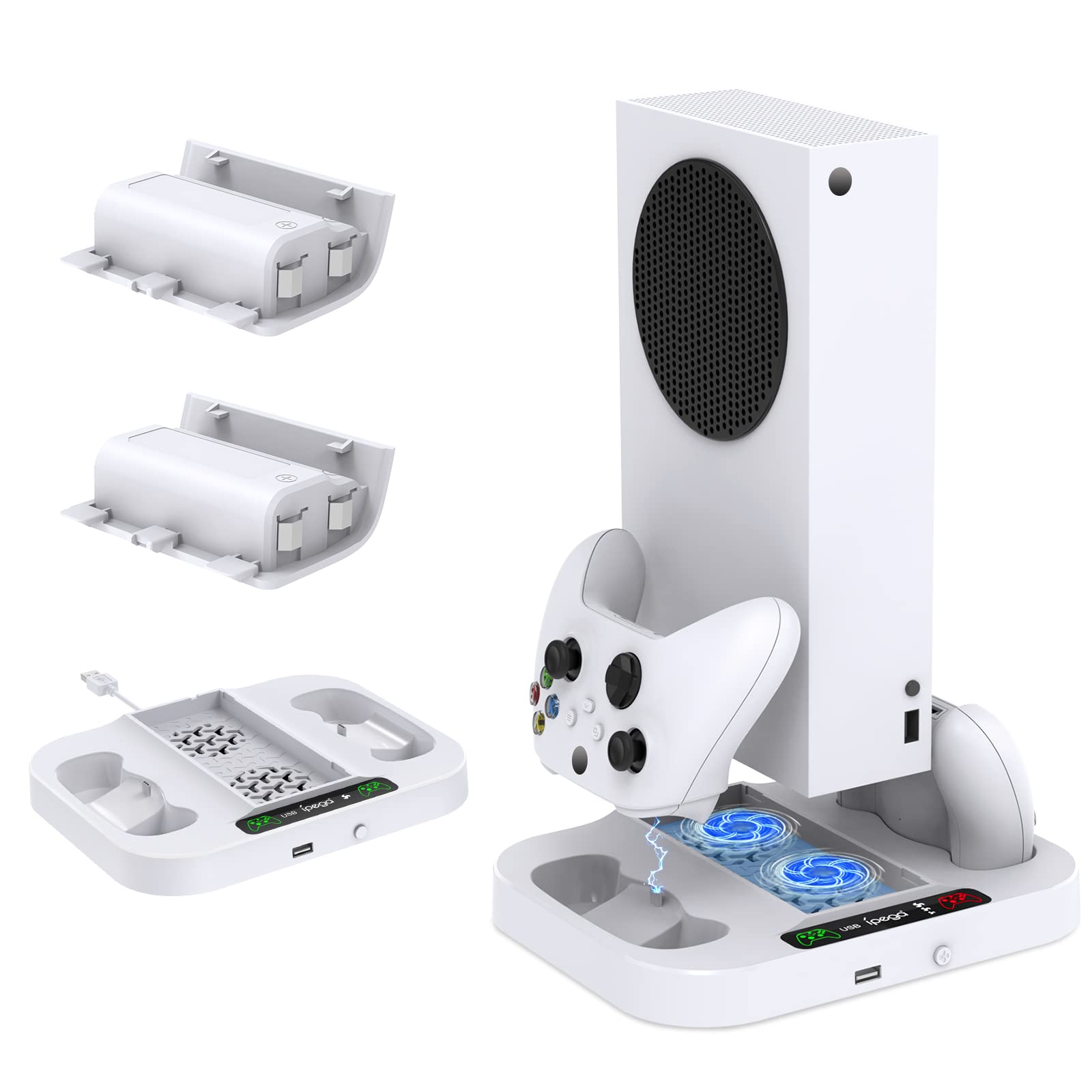 FYOUNG Xbox Series S Cooling Stand with Adjustable Fan Speed, Dual Charger, and 2 Rechargeable Battery Packs