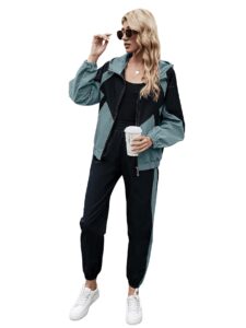 sweatyrocks women's 2 piece outfits long sleeve full zip jacket and pants tracksuit set green black l