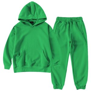 amropi boy's hooded tracksuit pullover sweatshirt jogging pants set 2 pieces sweatsuit green, 7-8 years