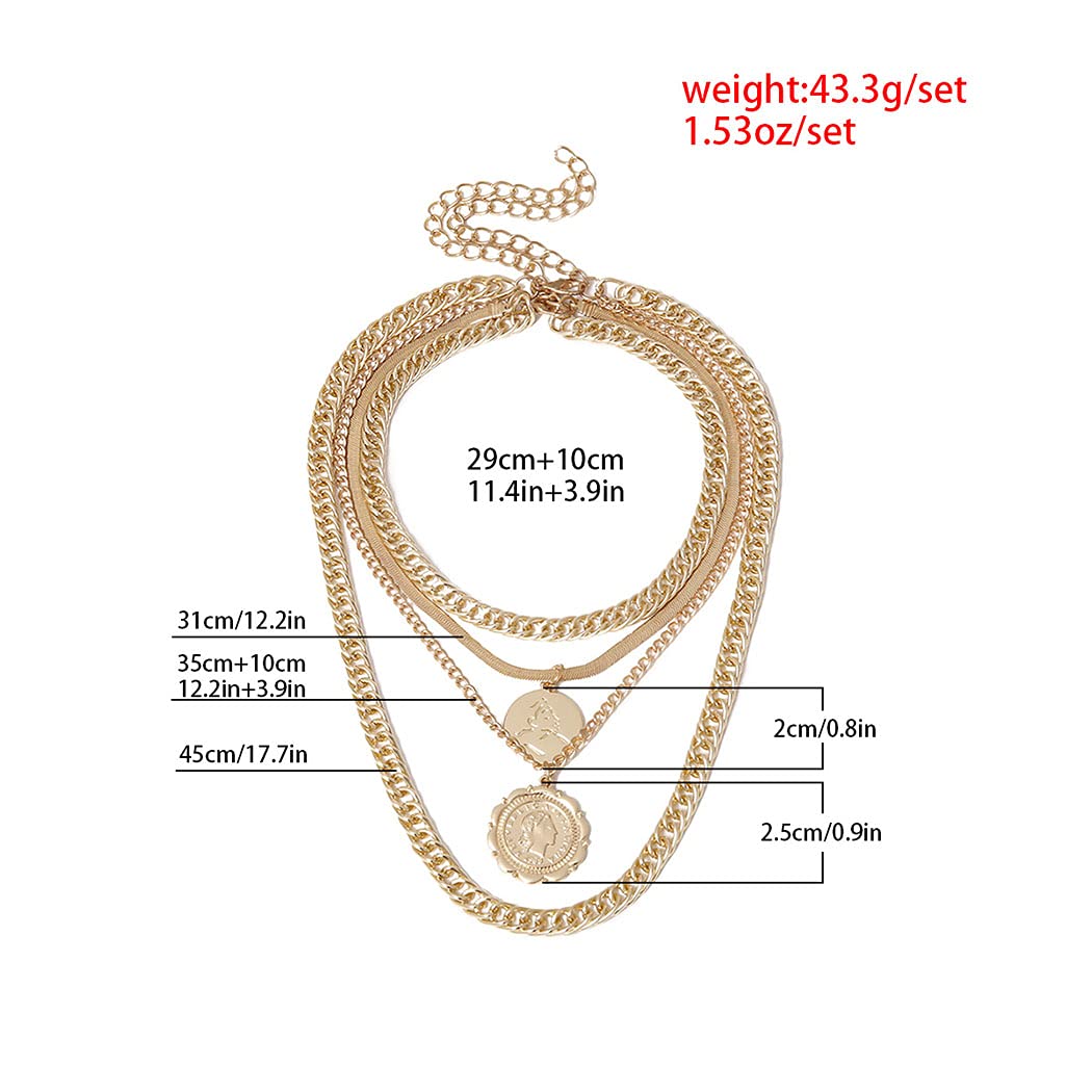 GDcome Gold Coin Necklace Holy Layered Snake Bone Coin Choker Necklaces Layering Pendant Necklace Chain Jewelry for Women Girls