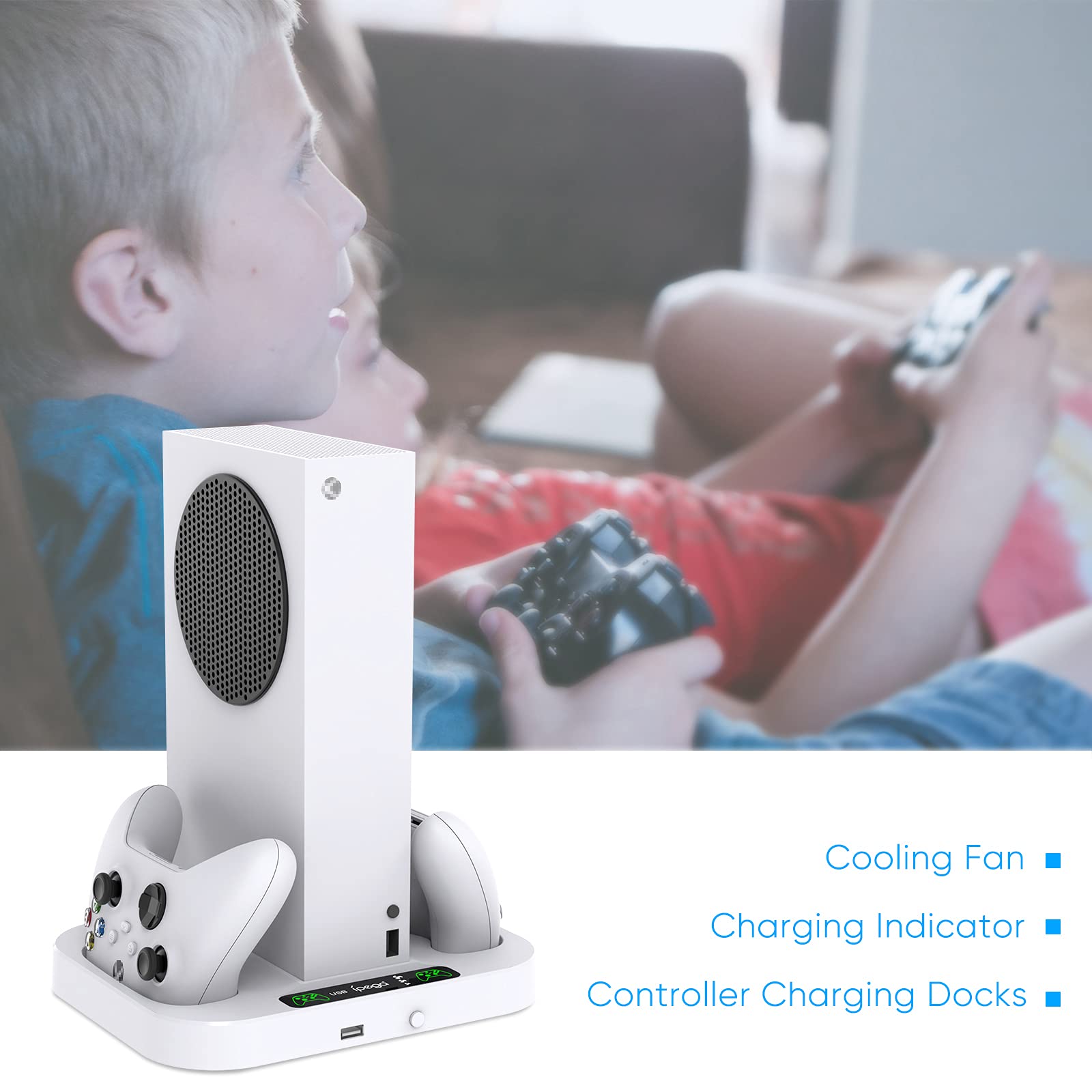 FYOUNG Xbox Series S Cooling Stand with Adjustable Fan Speed, Dual Charger, and 2 Rechargeable Battery Packs